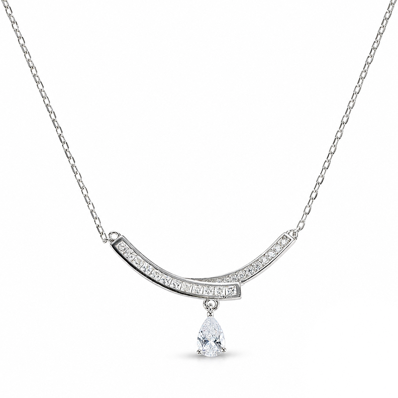 925 Sterling Silver Pear Drop Arc Pendant Necklace - 925 Sterling ...